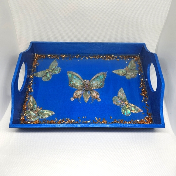 Other | Blue And Gold Butterfly Tray | Poshmark